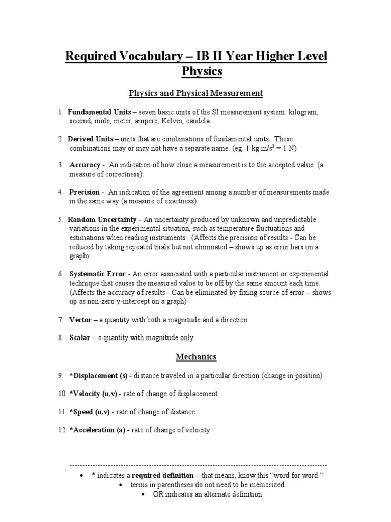 Ib Physics Definitions | PDF | Atomic Nucleus | Waves