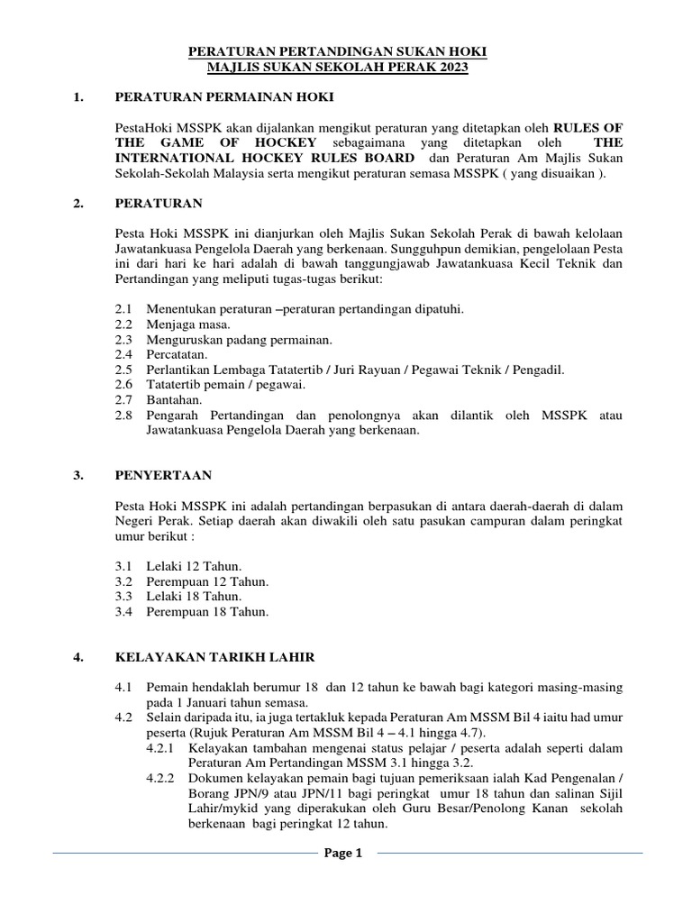 Peraturan Hoki MSSPK 2023 | PDF