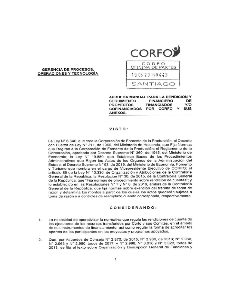 Manual de Rendiciones de Gastos RE 443 CORFO 2020 | PDF Manual de Rendiciones de Gastos RE 443 CORFO 2020 | PDF