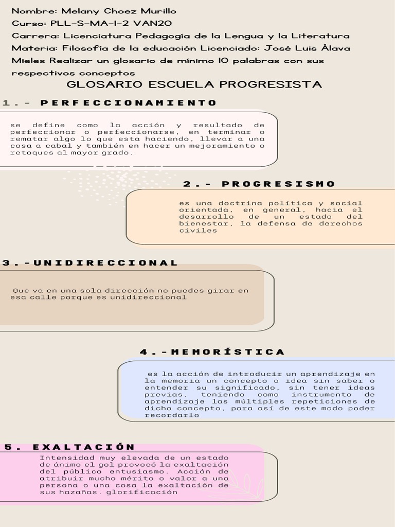 Glosario Escuela Progresista Segundo Semestre | PDF