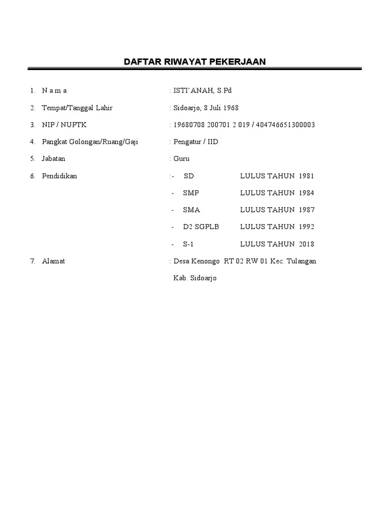 Daftar Riwayat Pekerjaan | PDF