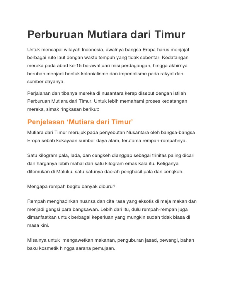 Mutiara dari Timur: Sejarah Rempah Indonesia | PDF