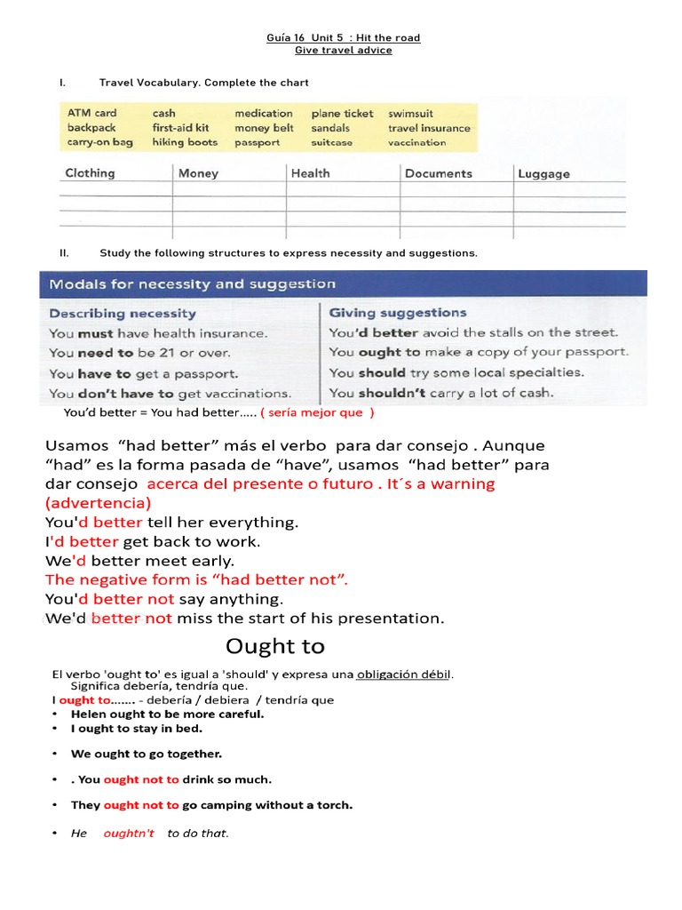 Guia 16 Unit 5 Hit The Road | PDF