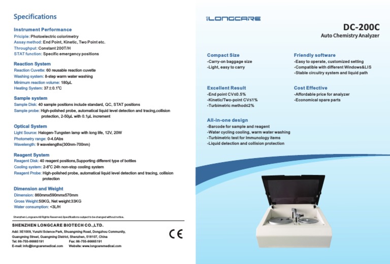 DC-200C Auto Chemistry Analyzer Catalog | PDF | Physical Chemistry ...