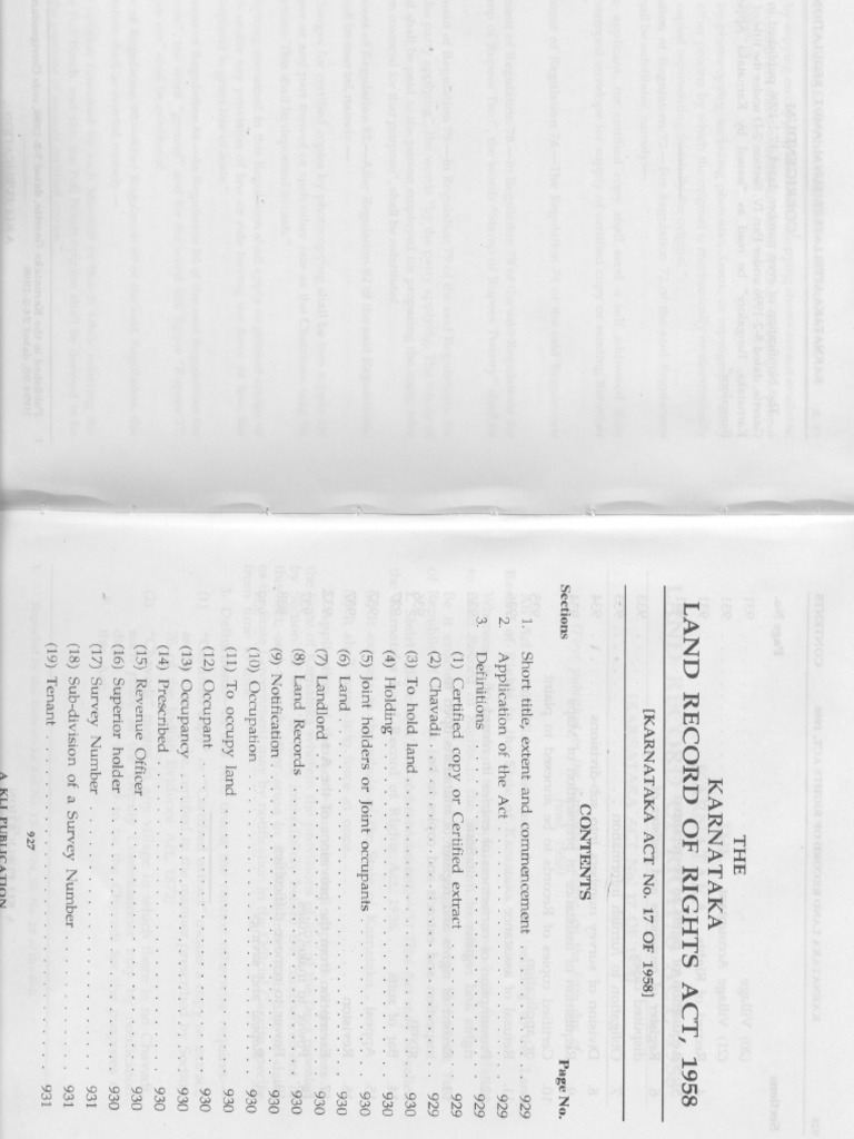 Karnataka Land Record of Rights Act 1958 | PDF