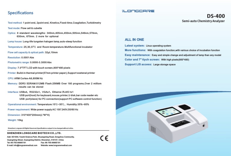 DS-400 Semi-Auto Chemistry Analyzer Catalog | PDF | Personal Computers ...