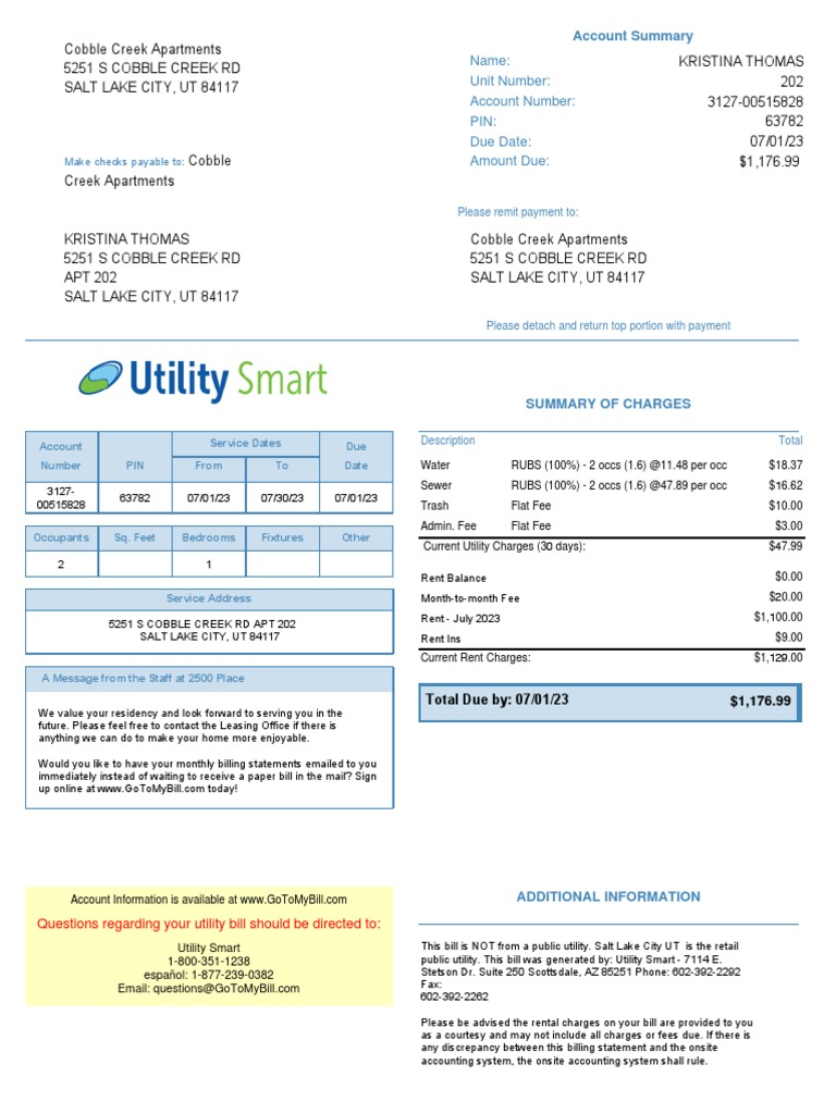 Utility Smart Bill | PDF | Renting | Fee