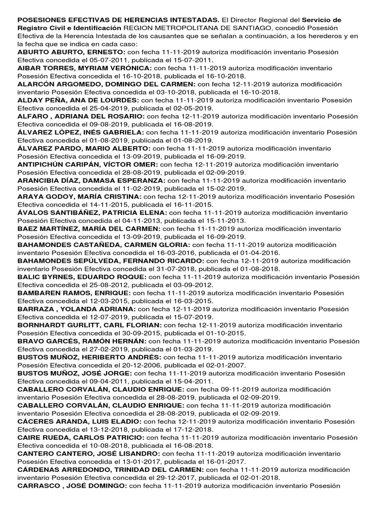 VERSIÓN IMPRESA Posesiones Efectivas de Herencias Intestadas 92 15 11 ...
