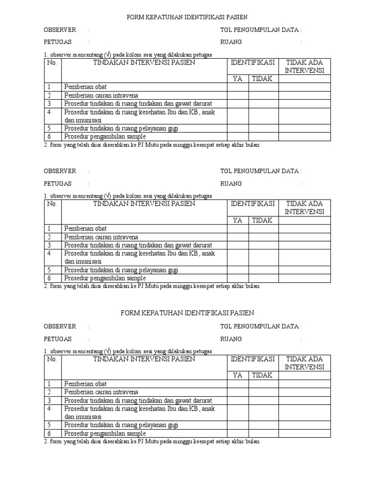 Form Kepatuhan Identifikasi Pasien | PDF