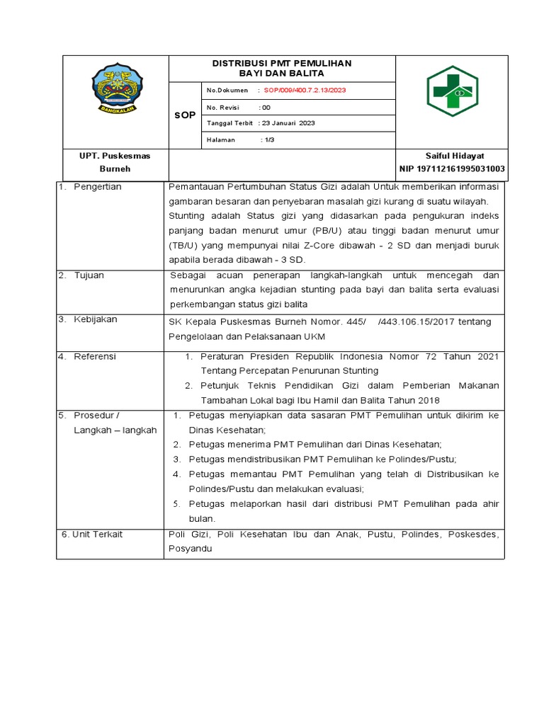 Sop PMT Pemulihan | PDF