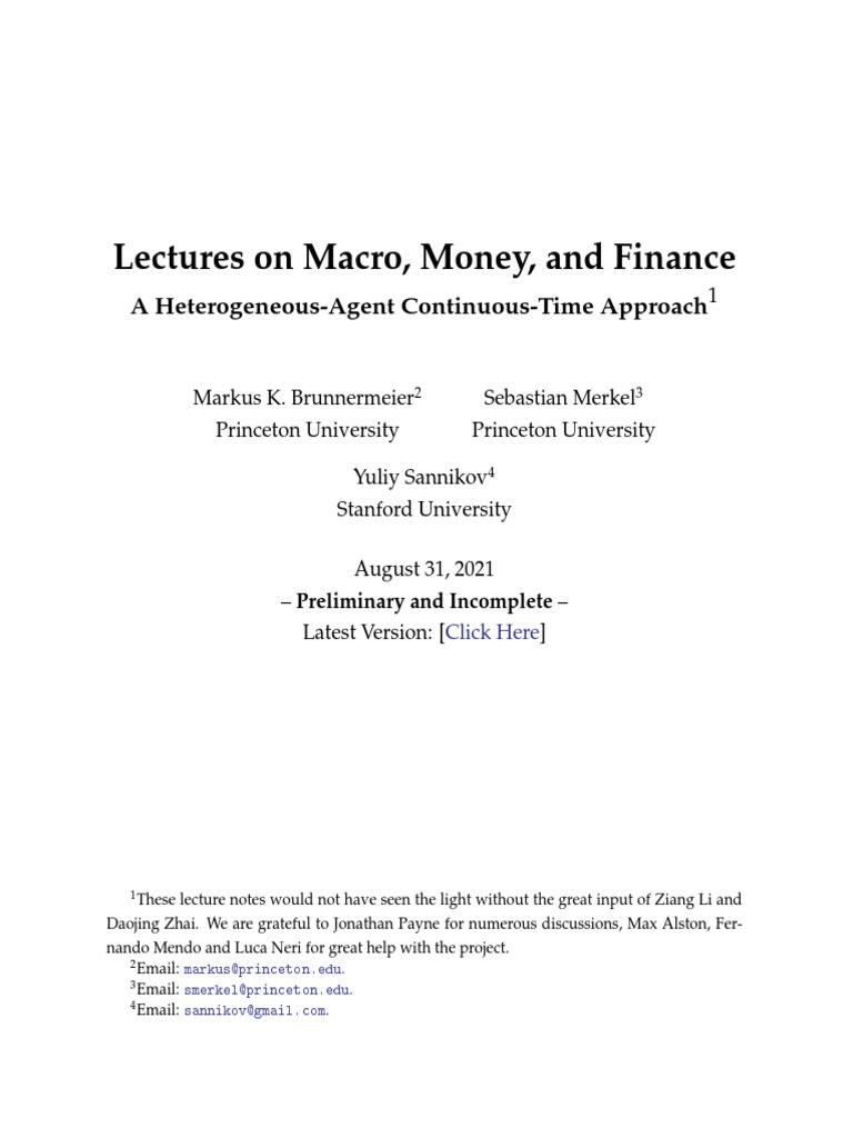 Continuous-Time Macro-Finance Lectures | PDF | Money | Investing