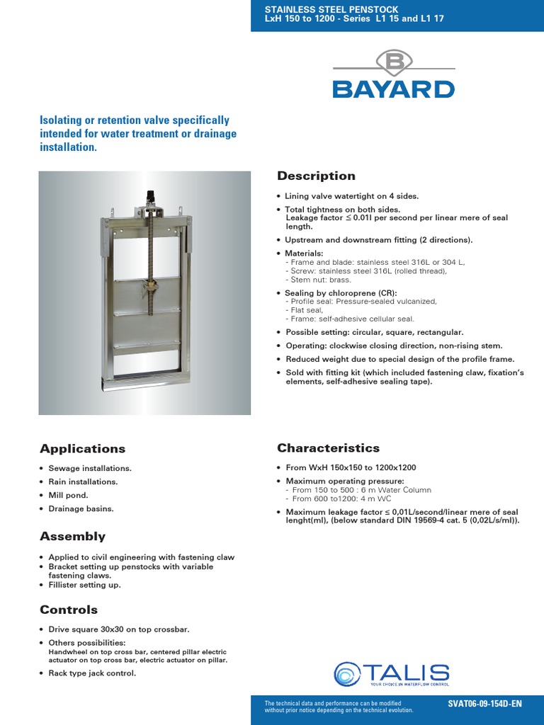 Stainless Steel Penstock Specifications | PDF | Valve | Screw