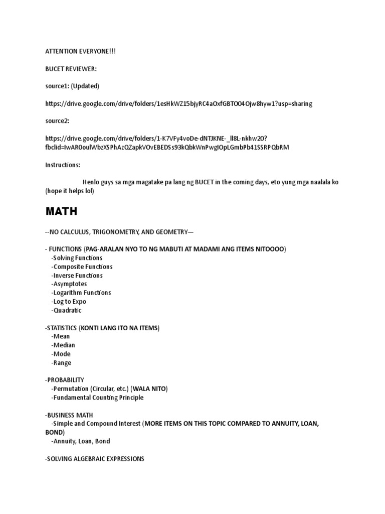 BUCET Reviewer | PDF