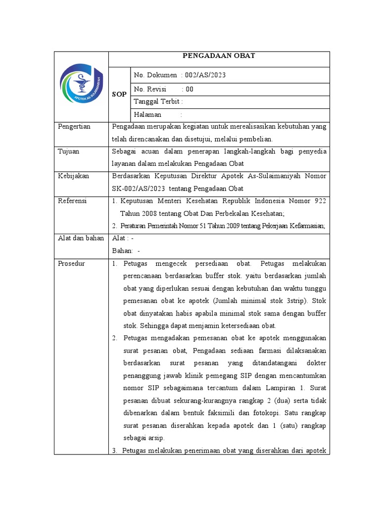 002 Sop Pengadaan Obat | PDF
