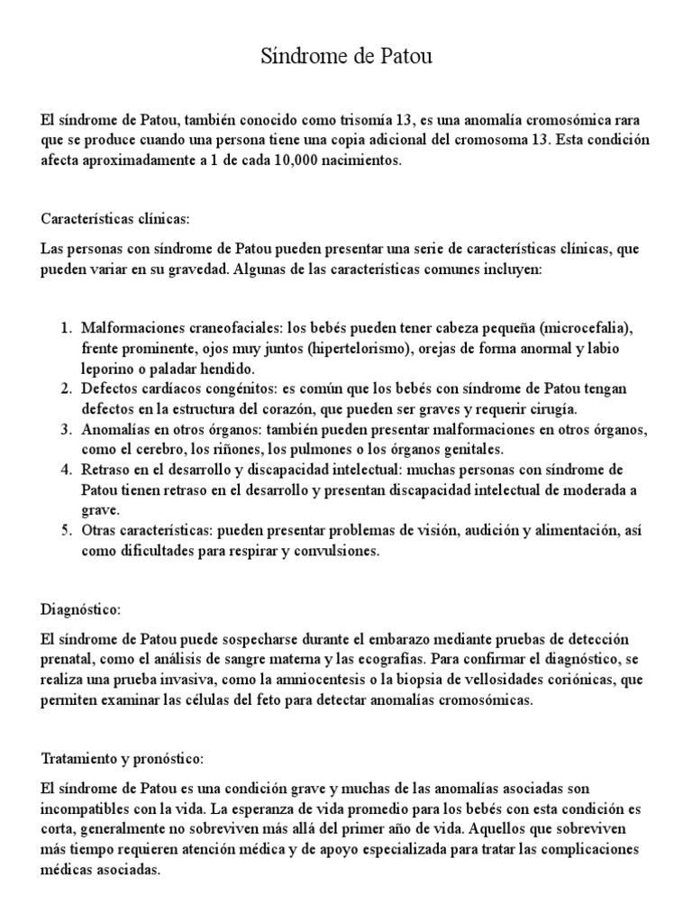 Síndrome de Patou: Trisomía 13 y sus efectos | PDF | Epidemiología ...