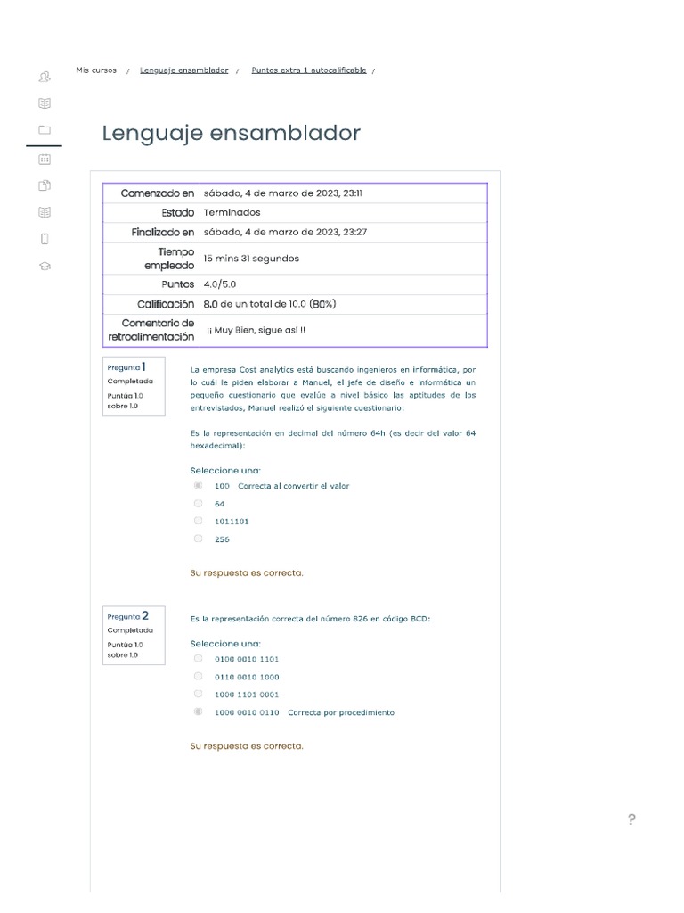Autocalificable Lenguaje Ensamblador 1 | PDF