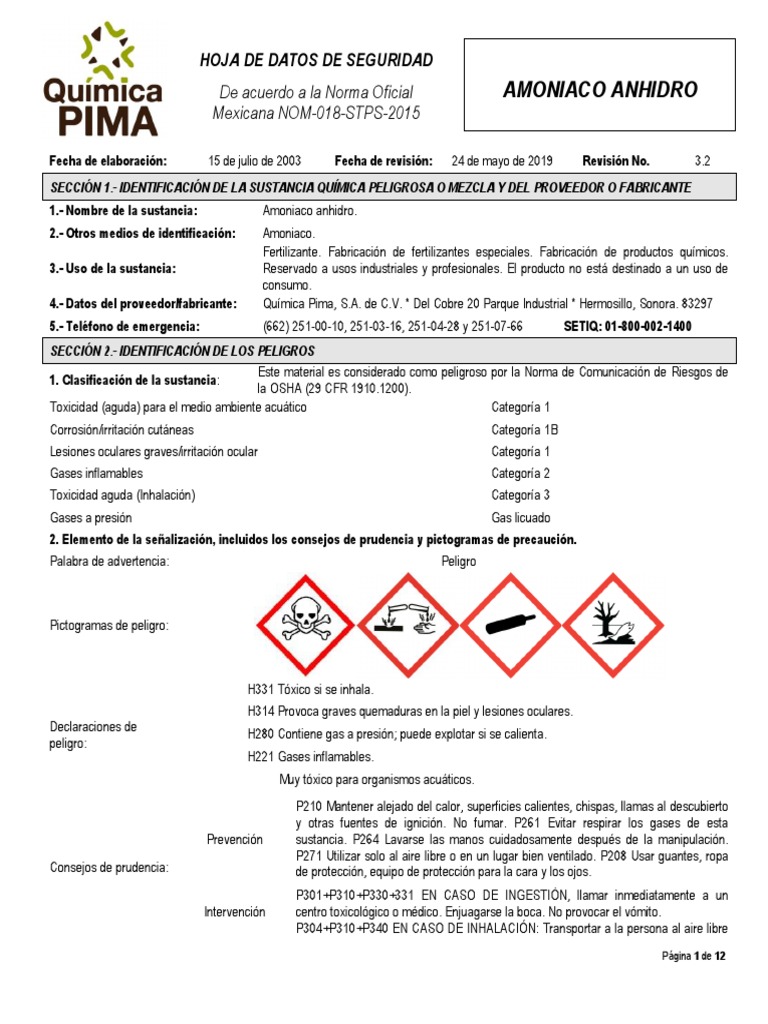 Amoniaco Anhidro (HDS-SGA) | PDF | Amoníaco | Agua