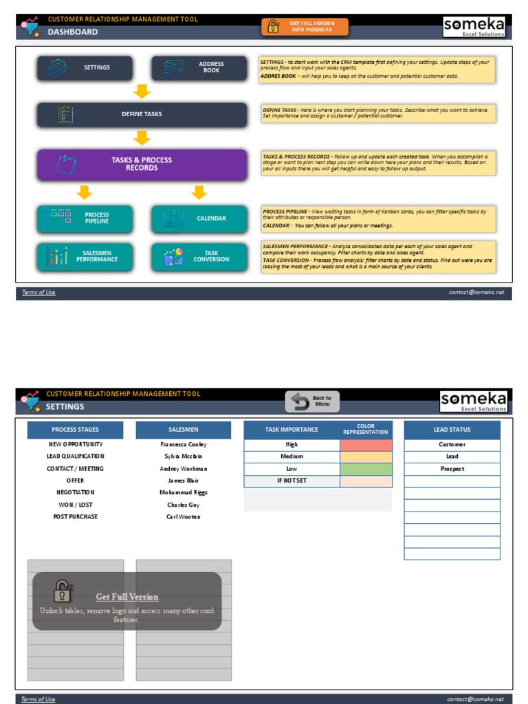 Excel CRM Template Someka Excel V4 Free Version | PDF | Microsoft Excel | License
