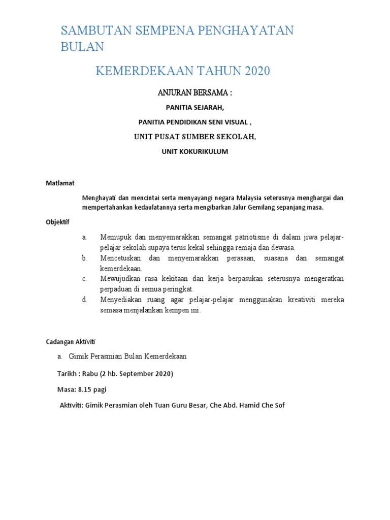 Tentatif Sambutan Kemerdekaan 2020 | PDF