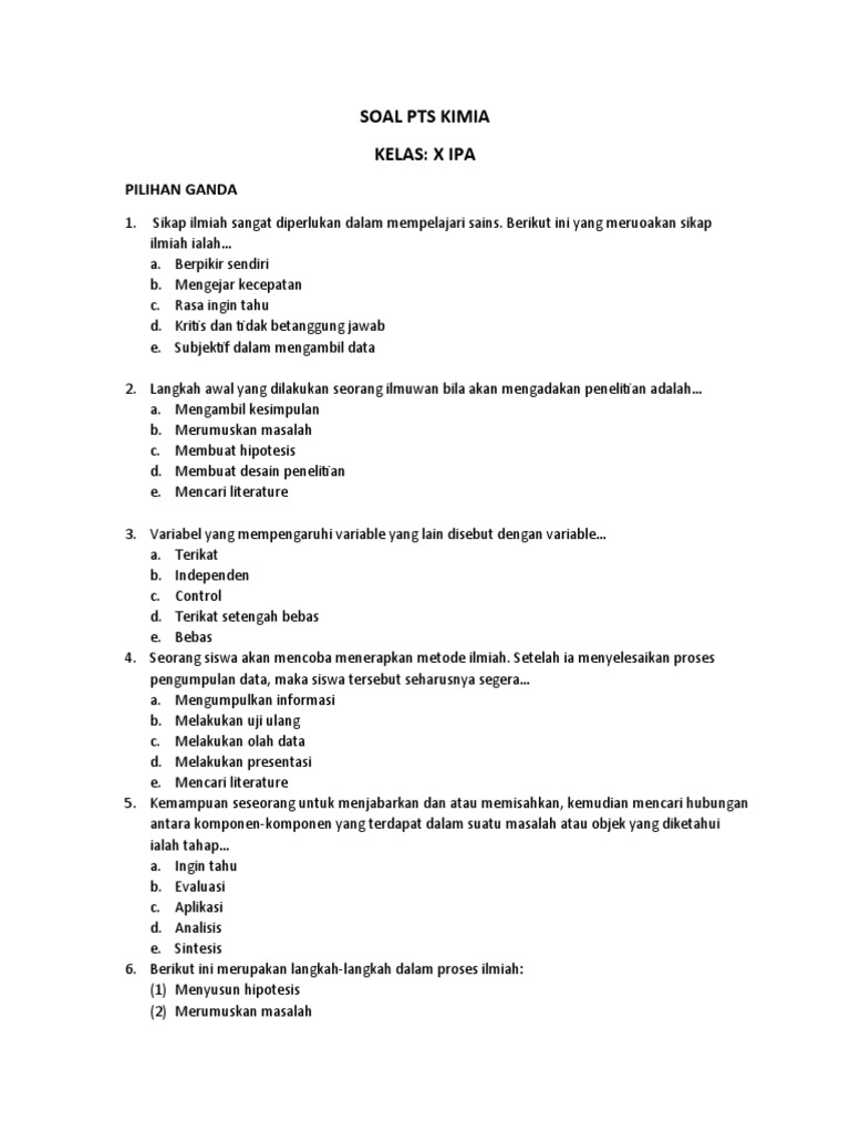 Latihan Soal Kimia Kelas 10 | PDF