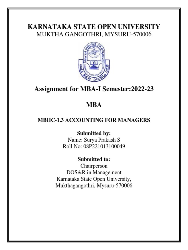 MBHC-1.3 Accounting For Managers | PDF