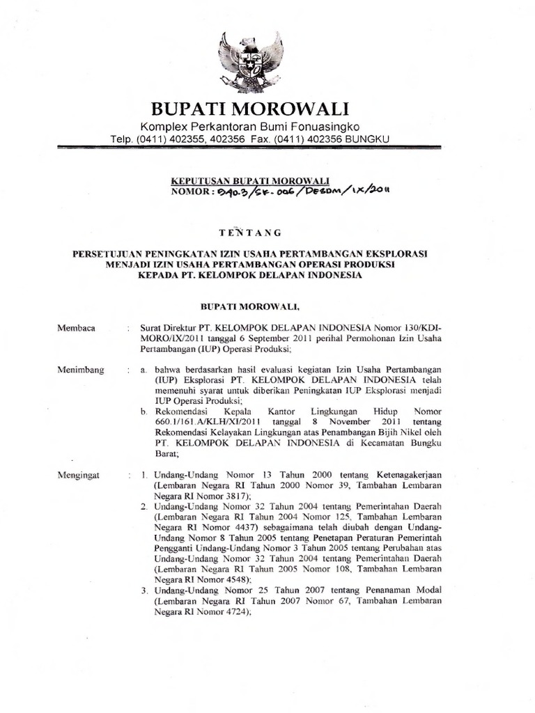 IJIN (IUP) PRODUKSI KDI 3.827 Ha | PDF