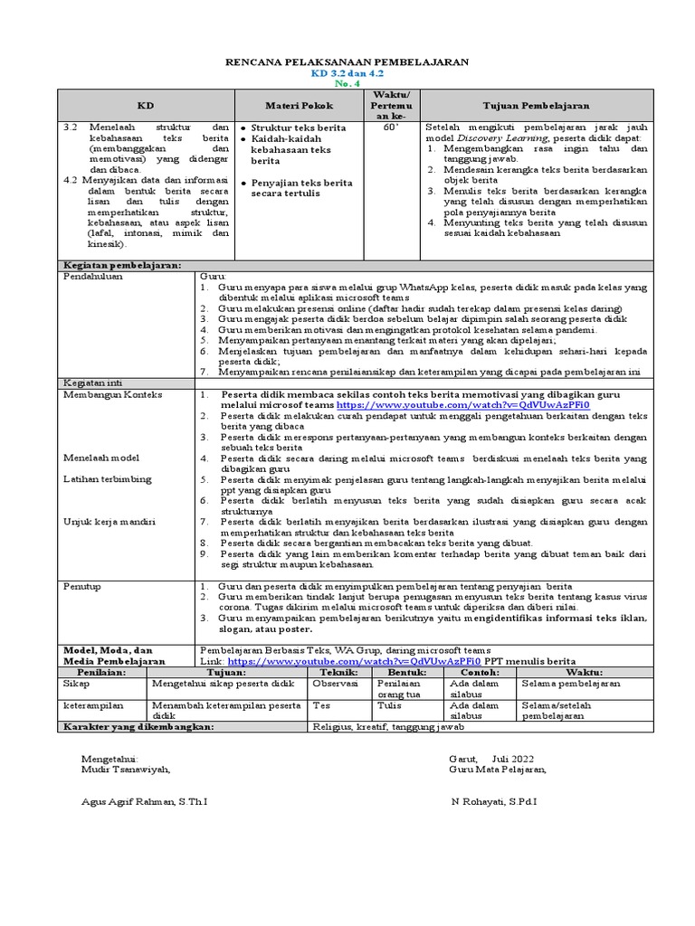 RPP KD 4.2 Teks Berita | PDF