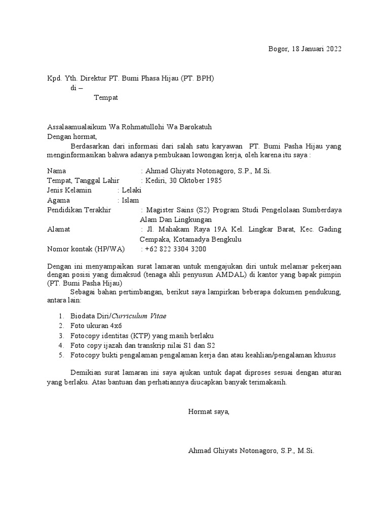 Surat Lamker TA-AMDAL PT BPH Bogor | PDF
