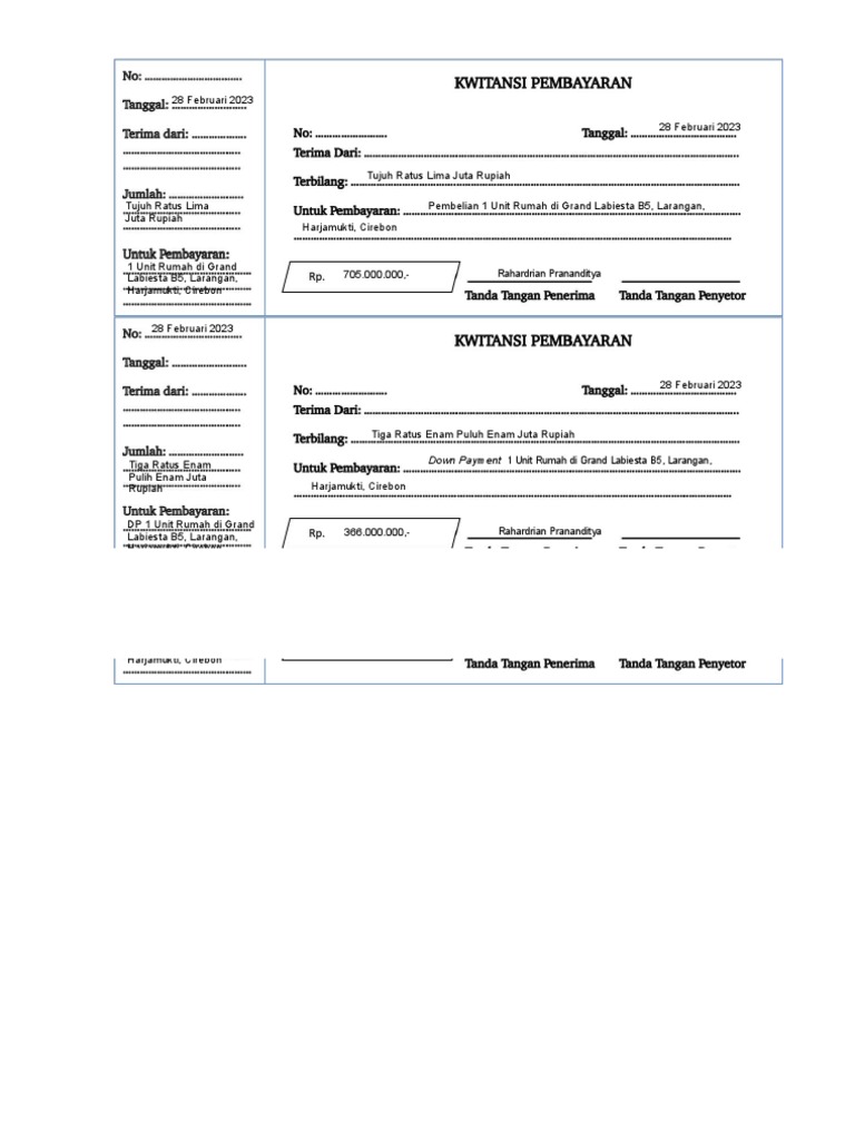 Contoh Kwitansi Excel 3 | PDF