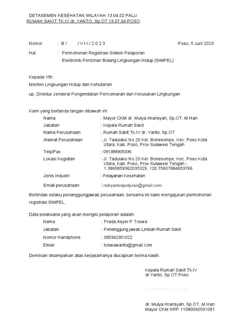 Formulir-Registrasi-Simpel RS Dr. Yanto, SP - OT Poso | PDF