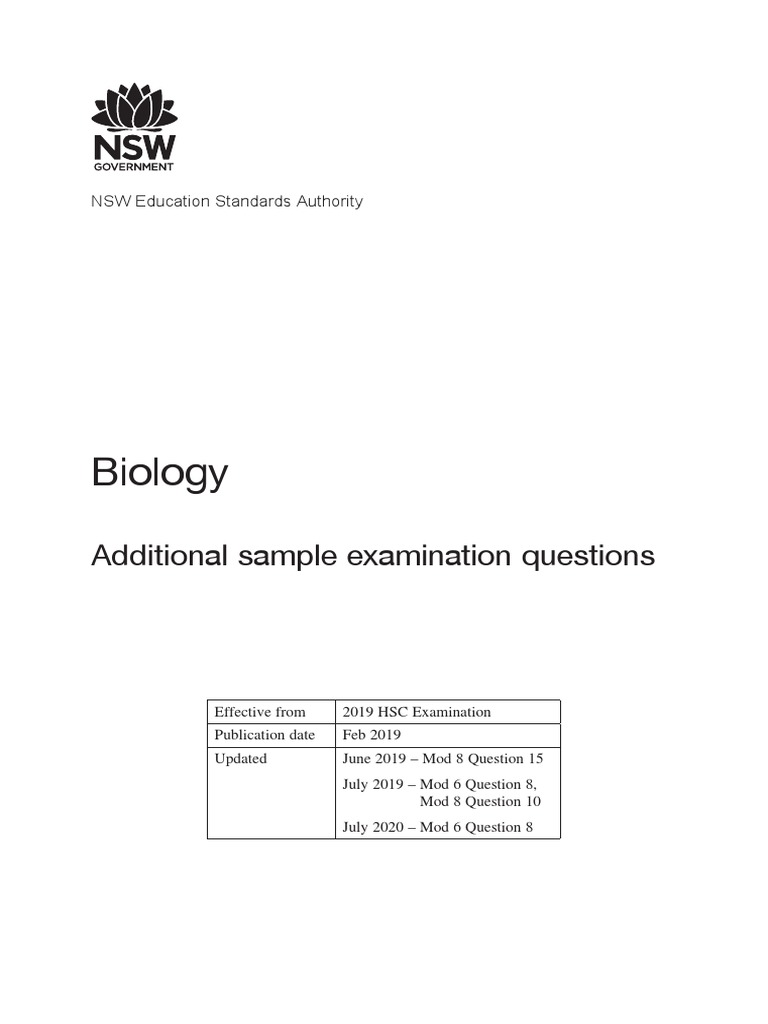 Biology Sample HSC Questions | PDF