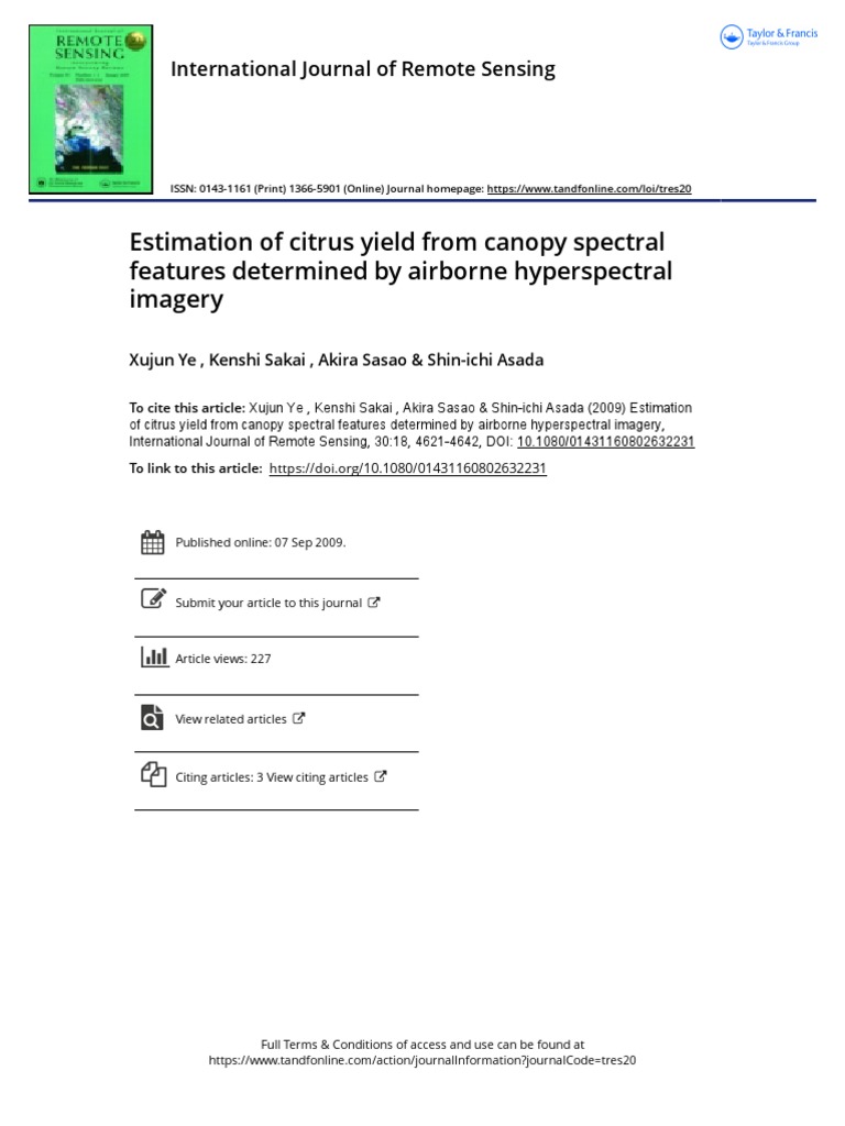 Estimation Of Citrus Yield From Canopy Spectral Features Determined By Airborne Hyperspectral