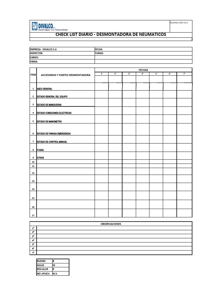 CHECK LIST DESMONTADORA DIC-21.rev.1 | PDF