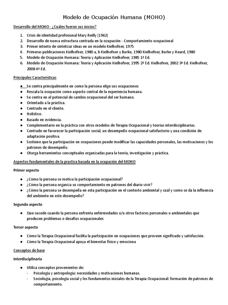 Apuntes MOHO PDF | PDF | Comportamiento | Terapia ocupacional