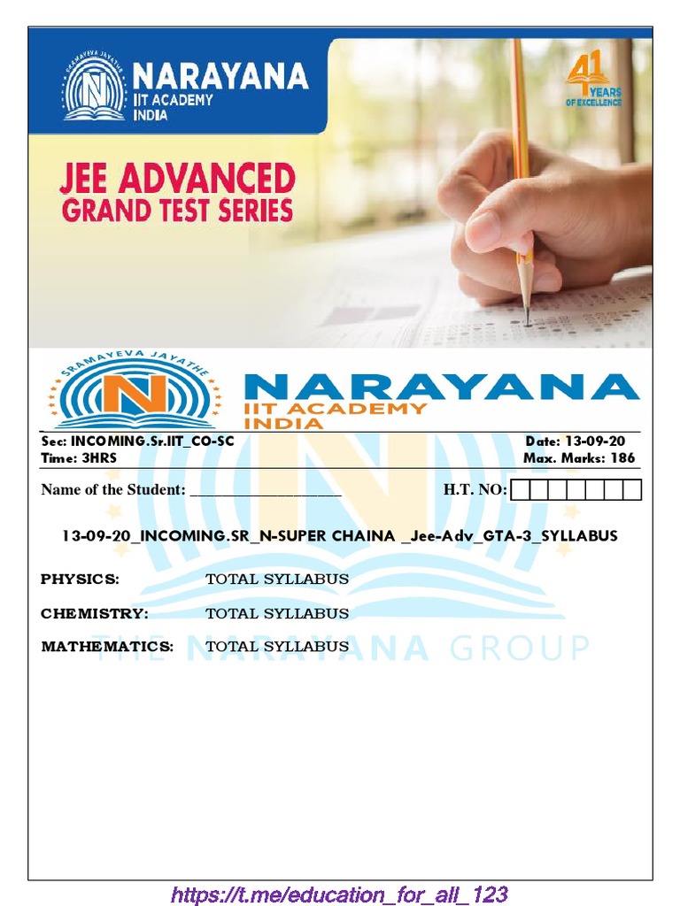 Grand Test Assignment 3 Narayana | PDF | Heat Capacity | Physical Sciences