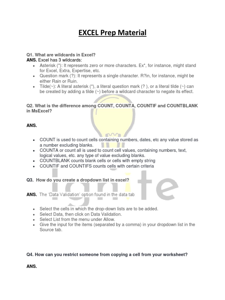 EXCEL Prep Material | PDF