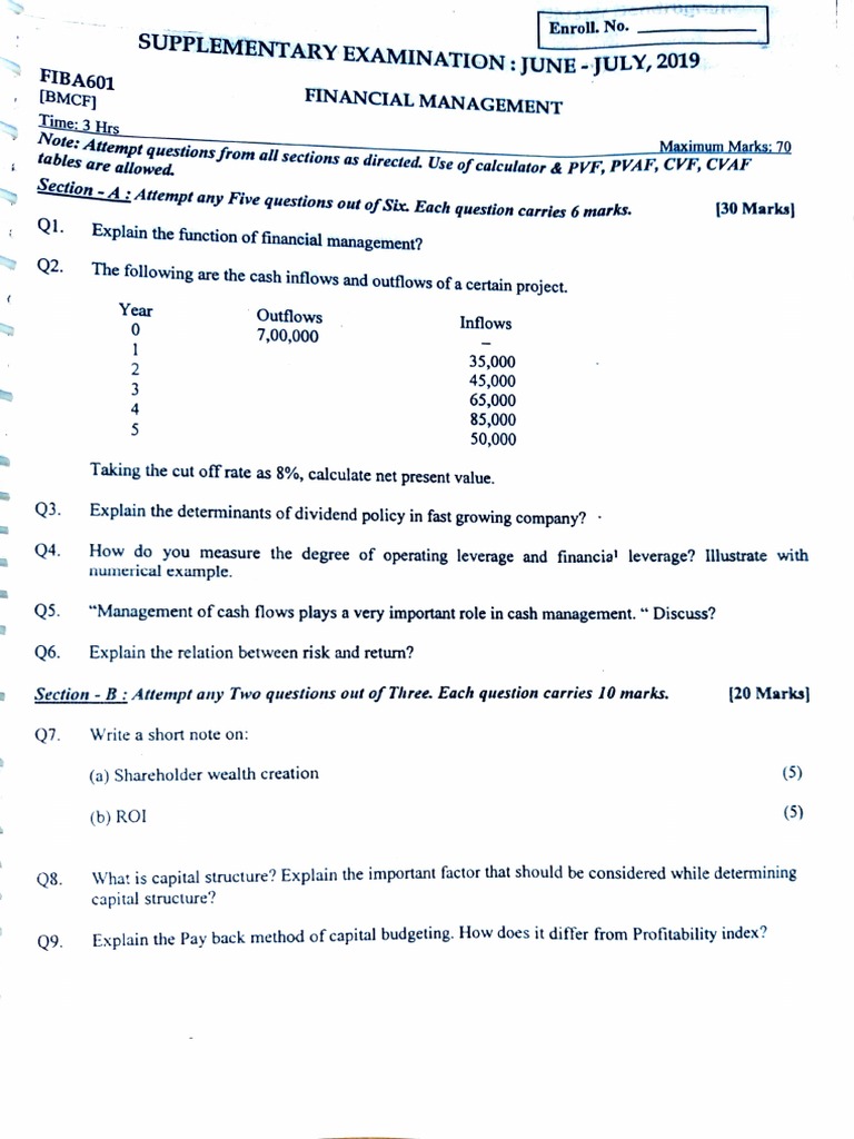 Financial Management Question Paper | PDF