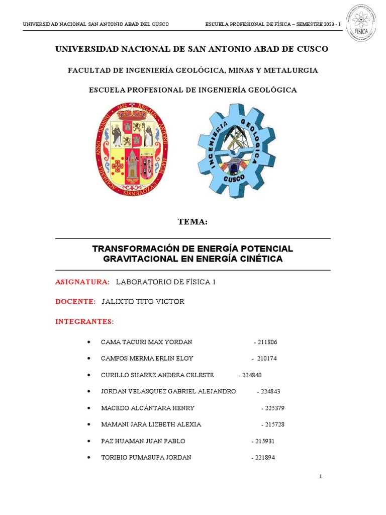 Laboratorio #5 | Descargar gratis PDF | Energía potencial | Energía cinética