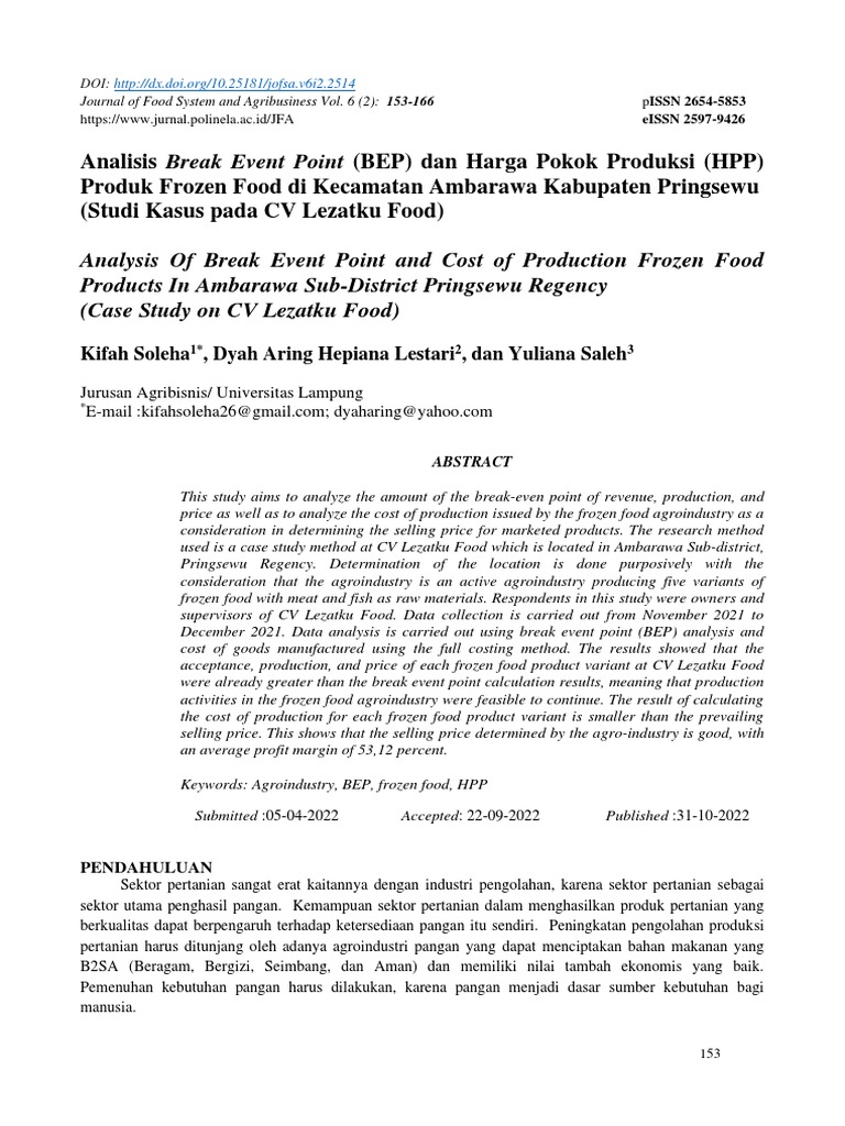 Analisis Break Event Point (BEP) Dan Harga Pokok Produksi (HPP) | PDF ...