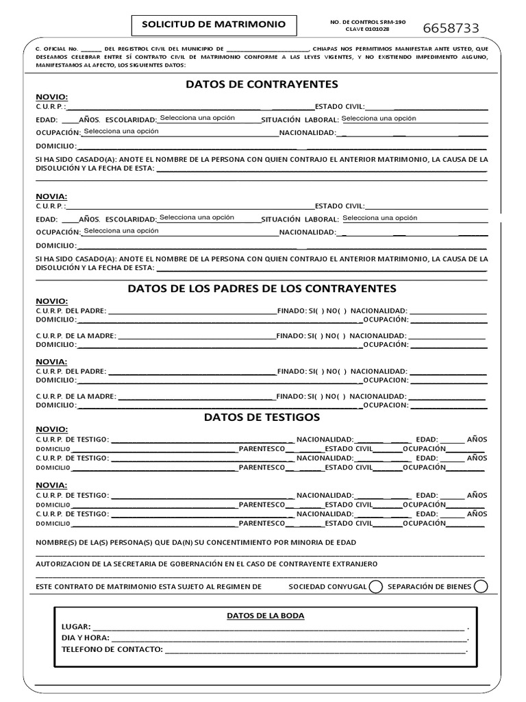 Solicitud de Matrimonio CURP-Editable | PDF | Matrimonio | Justicia