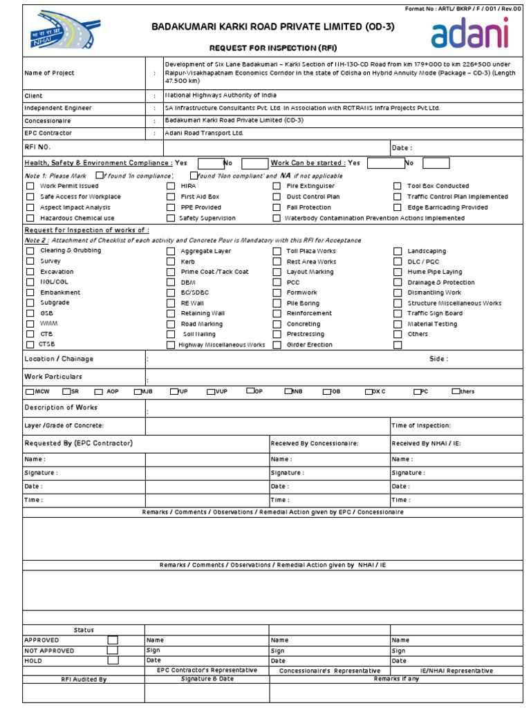 R1 - RFI Format BKRPL | PDF | Road