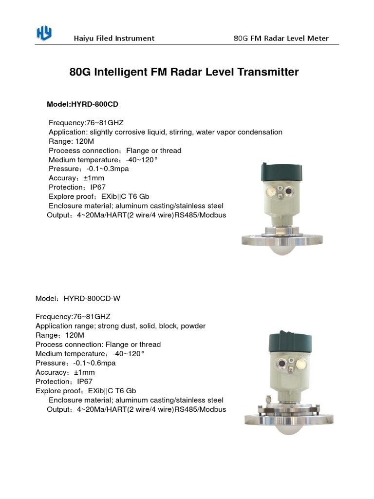 Radar Level Transmitter 80G91 | PDF | Water Vapor | Stainless Steel