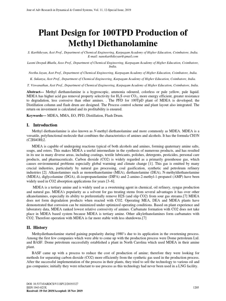 MDEA Plant Design for Engineers | PDF