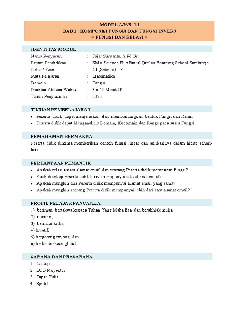 Modul Ajar Fungsi Dan Relasi Fix | PDF