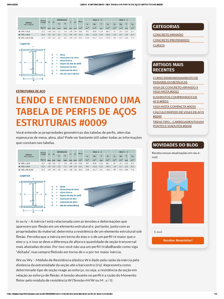 Lendo e Entendendo Uma Tabela de Perfis de Aços Estruturais #0009 | PDF ...