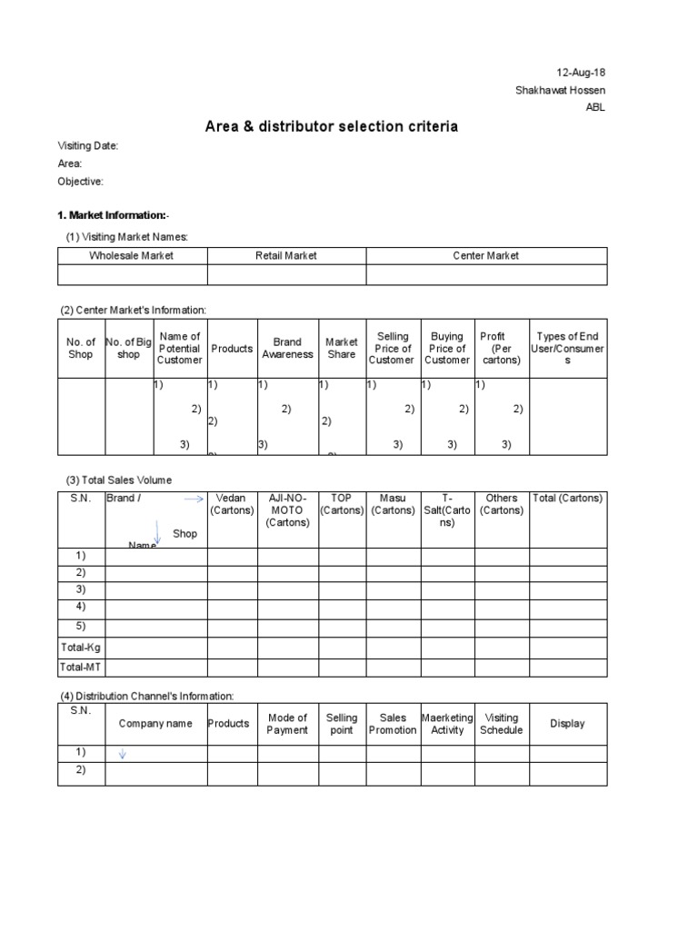 Area & Distributor Selection Criteria | PDF | Retail | Marketing