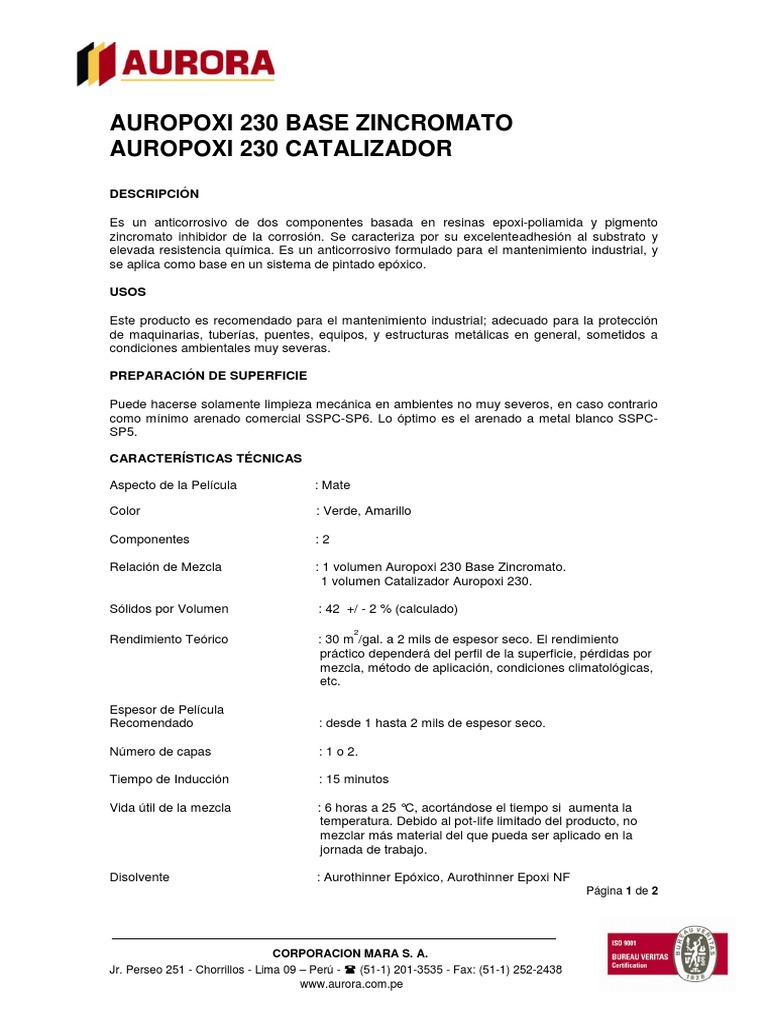 HT Auropoxi 230 Base Zincromato | PDF | Materiales | Ciencias fisicas