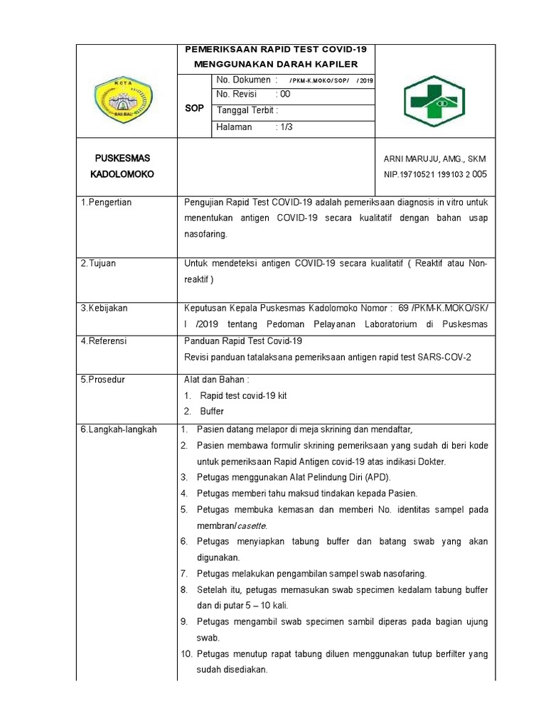 Sop Antigen Covid-19 | PDF
