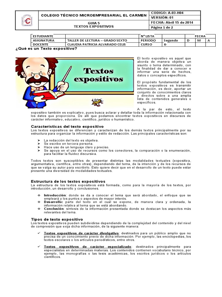 Guia 5 Textos Expositivos 2P Sexto | PDF | Información