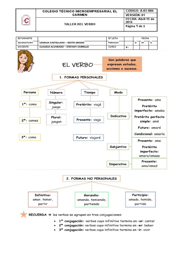 Taller Del Verbo | PDF | Verbo | Lingüística